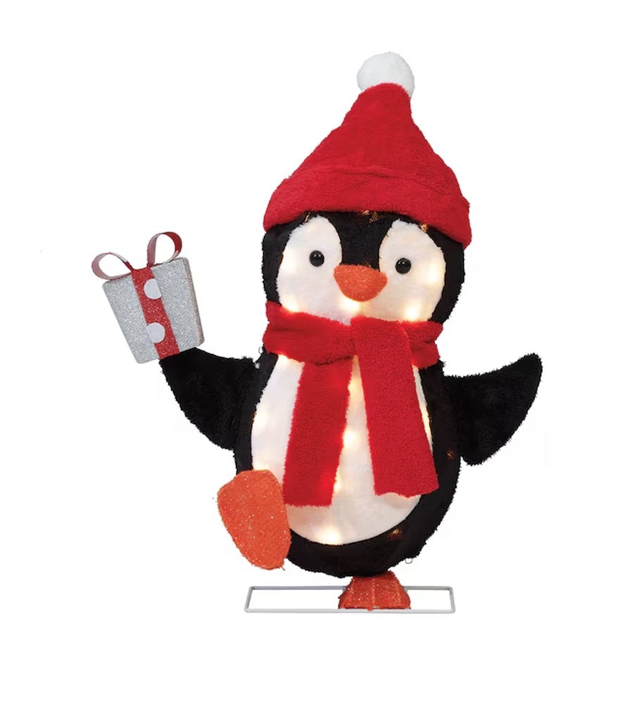 Holiday Living 24-inch Lighted Penguin with Gift Box Christmas Decorat ...
