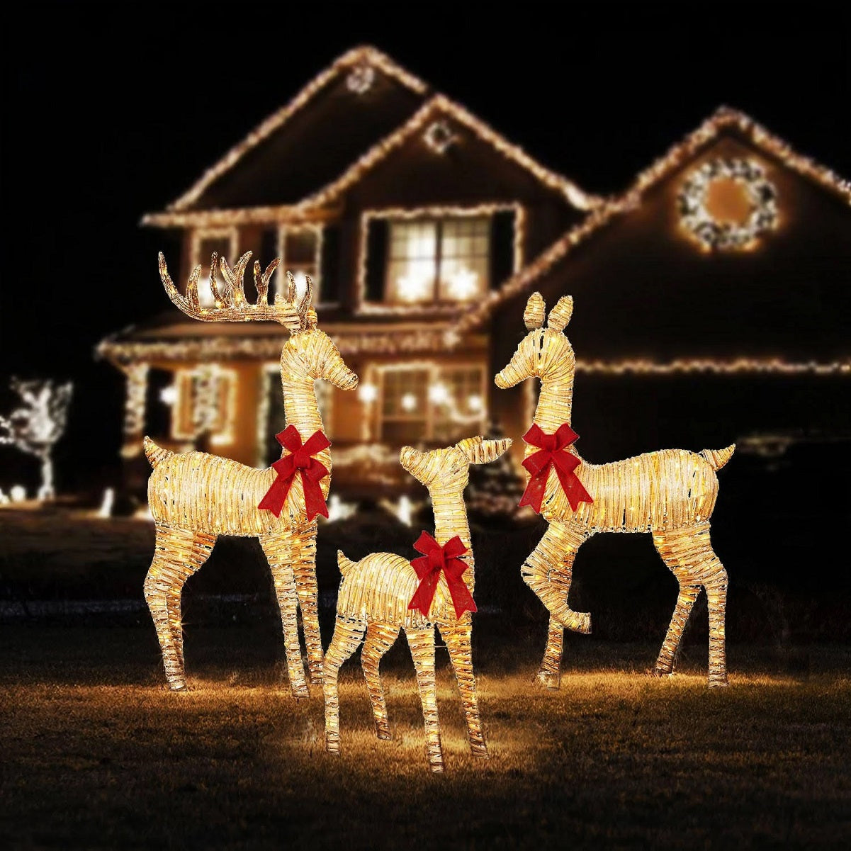 Member's Mark Pre-Lit 3 Piece Twinkling Woodland Deer Family with Twin ...