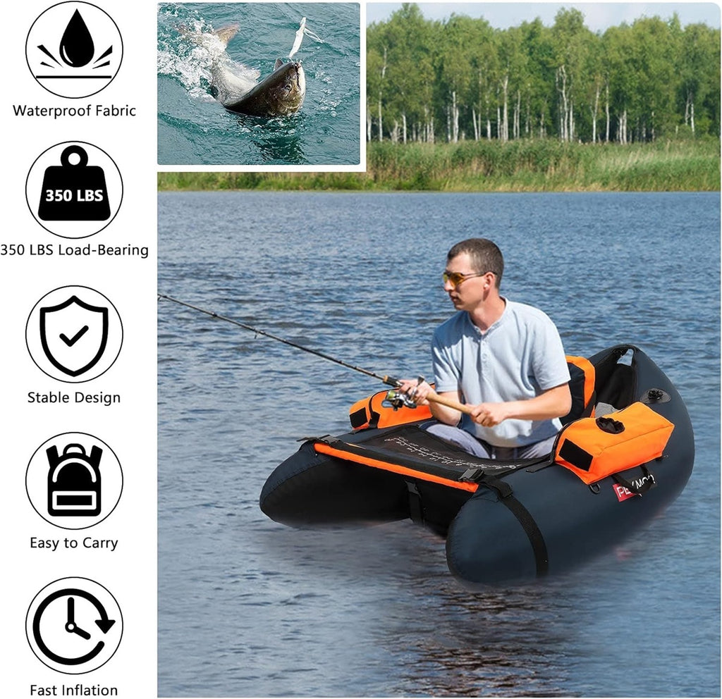 PEXMOR Inflatable Fishing Float Tube with Fishing Rod Holder 350-lb We ...