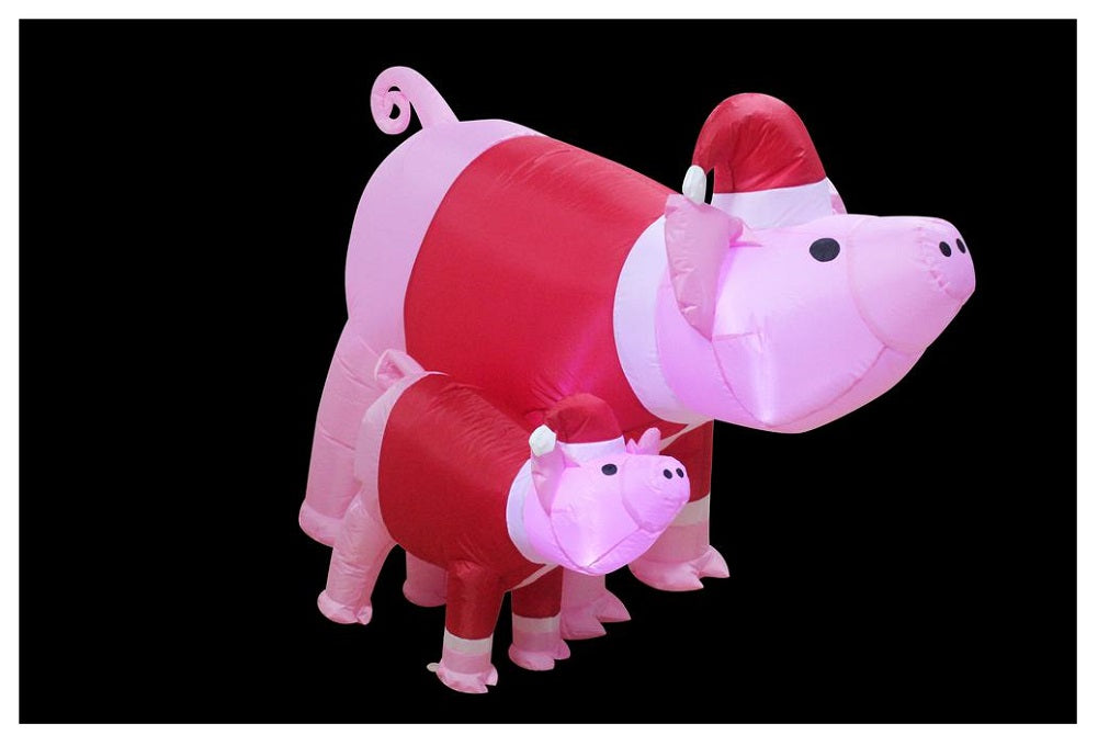 Inflatable 6 FT Pre-lit Christmas Holiday Pink Pig with Small Pigs | My ...