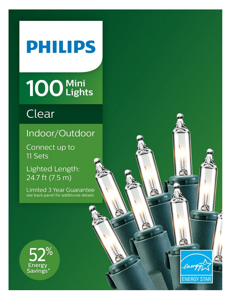 Philips 100 Mini Lights Clear with Green Wire | My Quick Buy