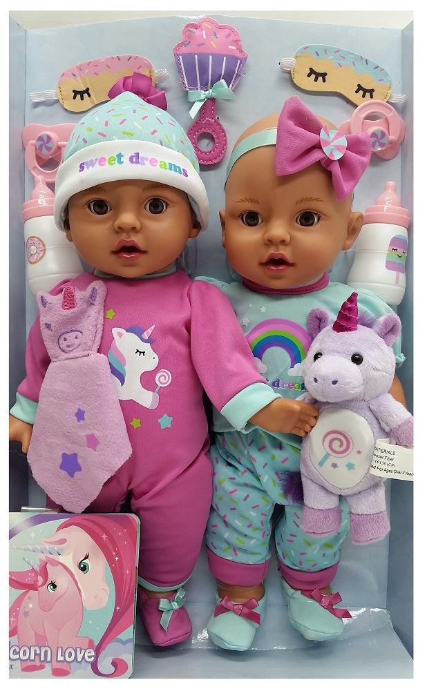 Celebrating Twins 15" Vinyl Twin Baby Doll Set Plush Unicorn & Accesso ...