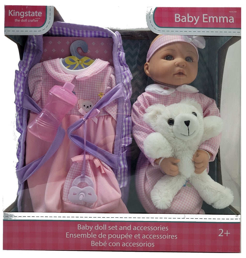 18 Inch Baby Emma Doll With 5 Accessories and Plush Playset - Brown Ey ...