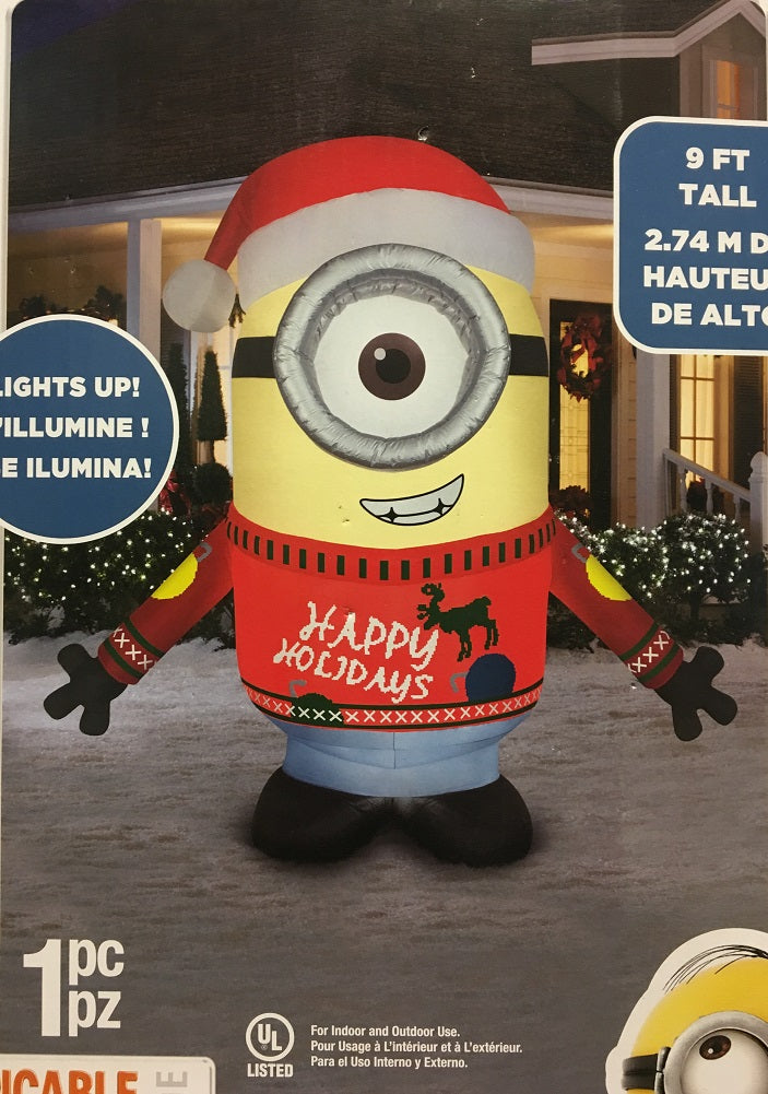 Gemmy Airblown 9' Tall Minion Carl In Sweater Christmas Inflatable Ind ...
