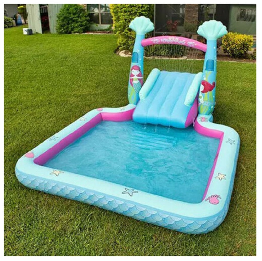 Inflatable Mermaid Pool With Slide 144 in x 93 in x 65 in | My Quick Buy
