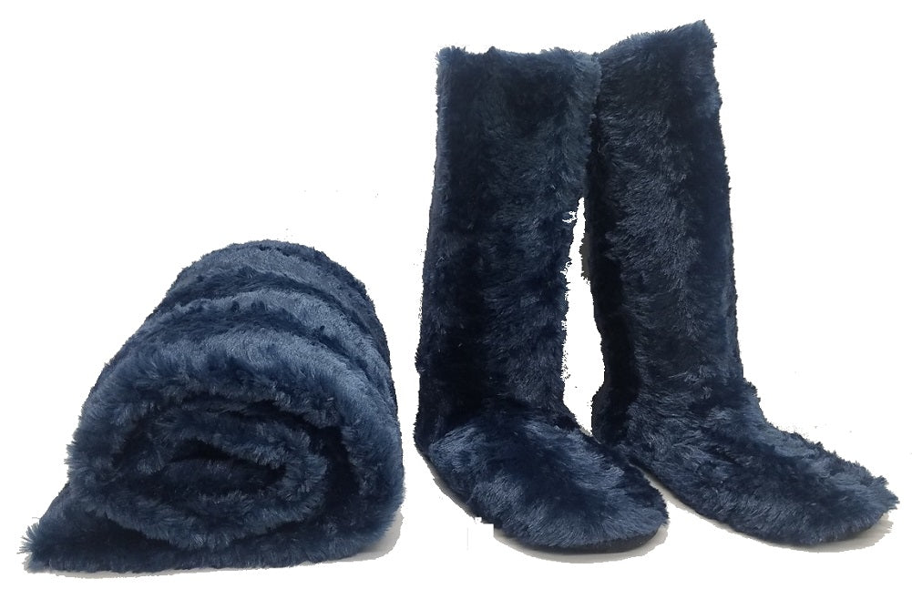 Adrienne Landau Faux Fur Throw and Medium Booties Set, Sapphire Stone ...